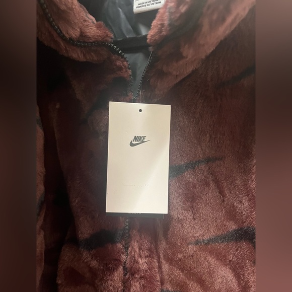 Nike | Jackets & Coats | Nike Sportswear Plush Burgundy Faux Fur Jacket ...